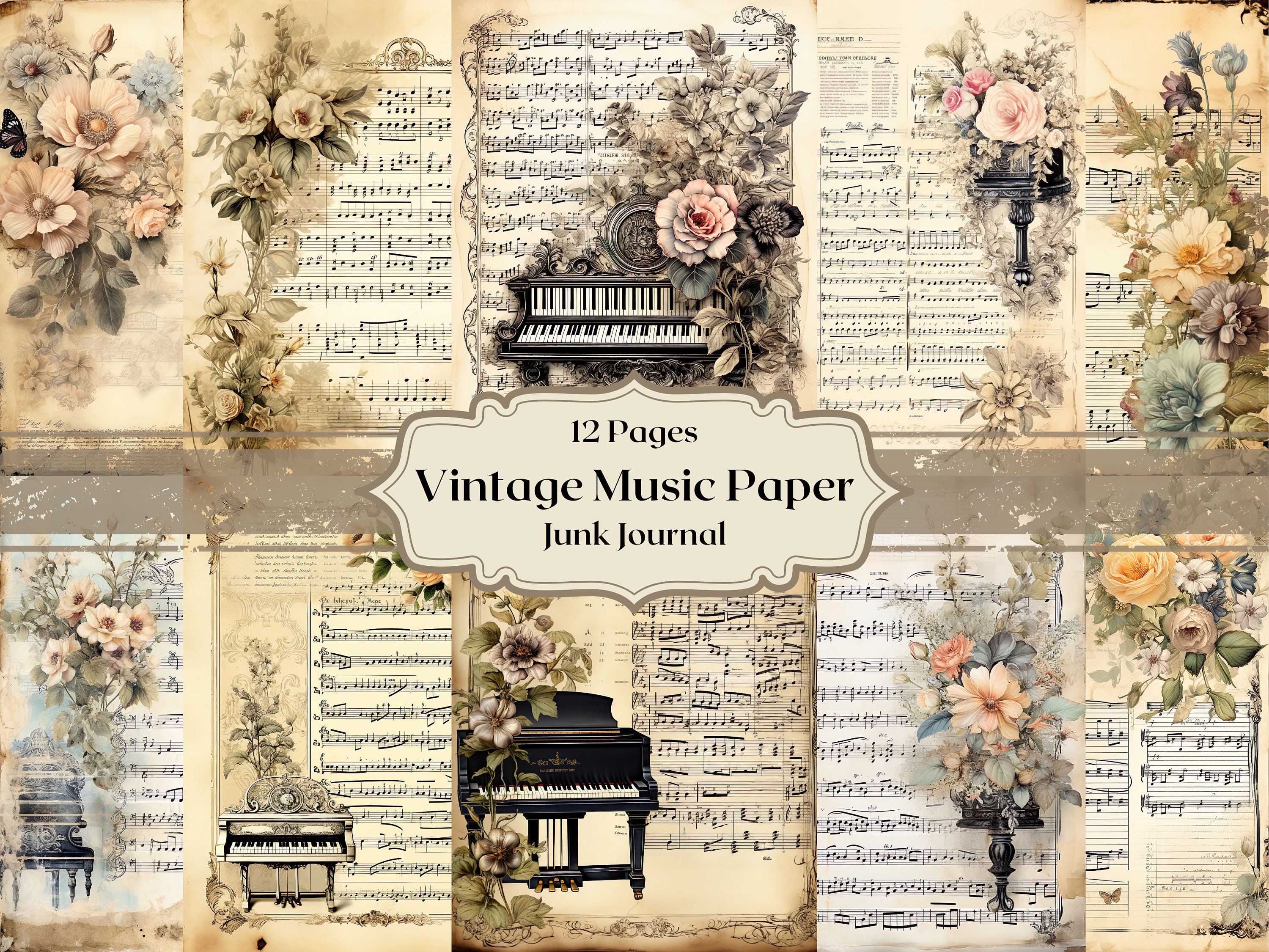 Vintage Music Digital Paper Antique Old Music Paper Scrapbook Paper ...