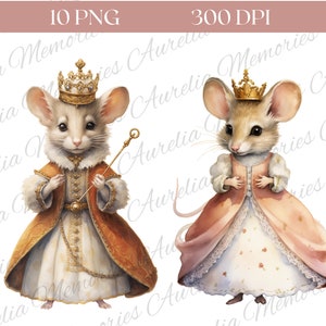 Watercolor Princess Mice Clipart 10 PNG Files Princess Mouse Queen ...