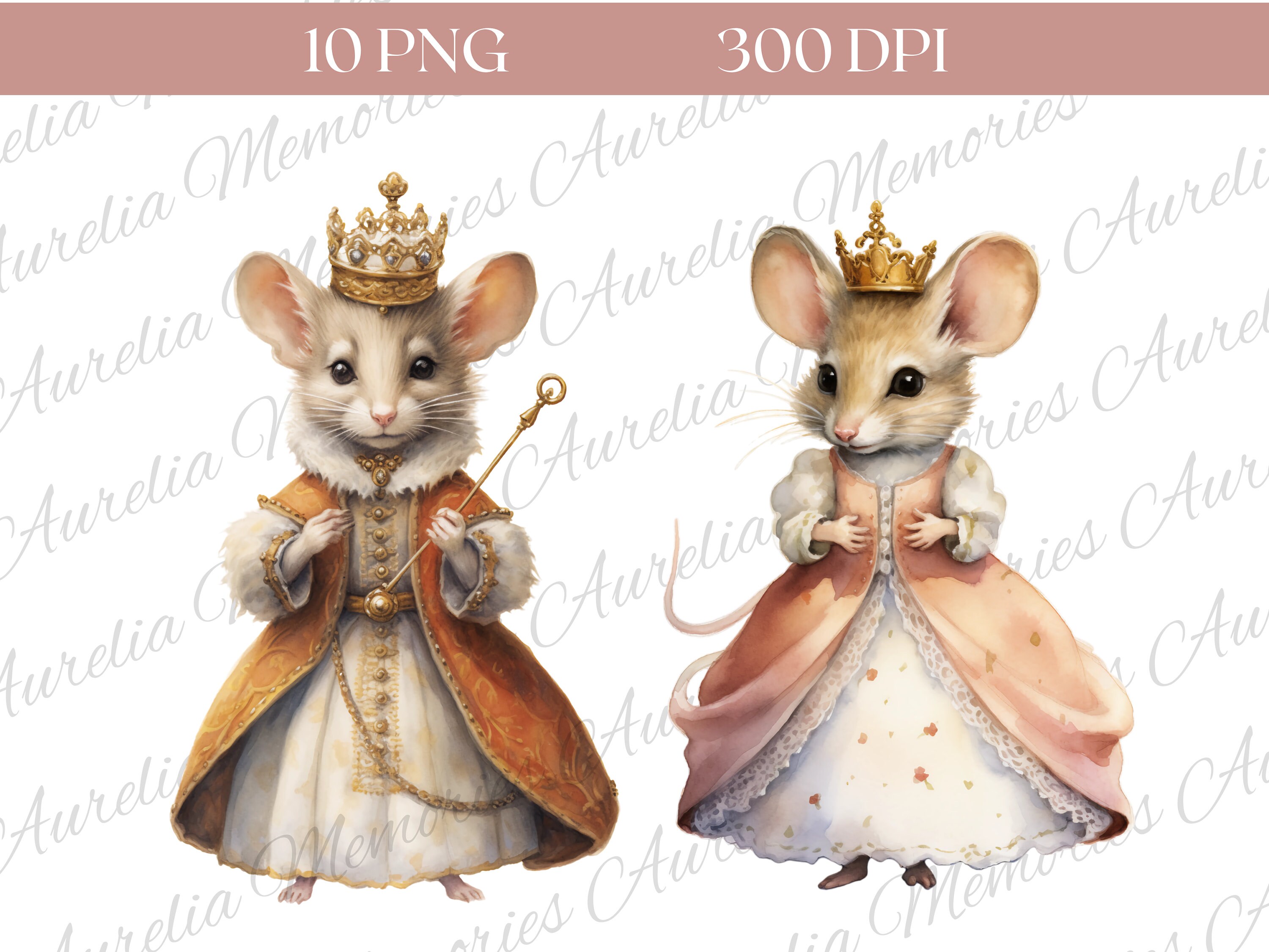 Watercolor Princess Mice Clipart 10 PNG Files Princess Mouse - Etsy