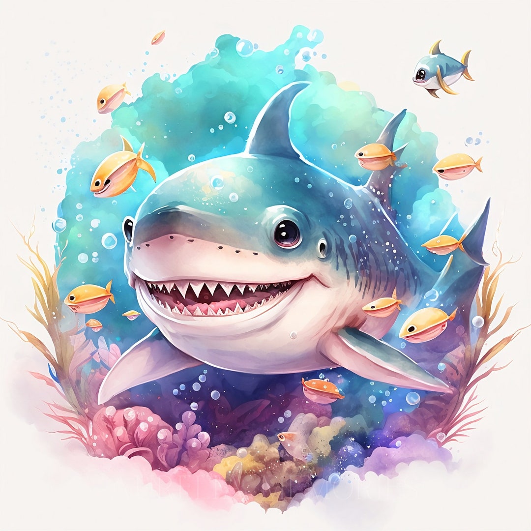 Shark Watercolor Clipart Underwater World Watercolor Art Baby Shark ...