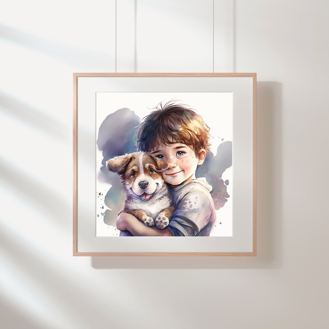 Boy With Dog Watercolor Clipart Wall Decor Boy Portrait Children and ...