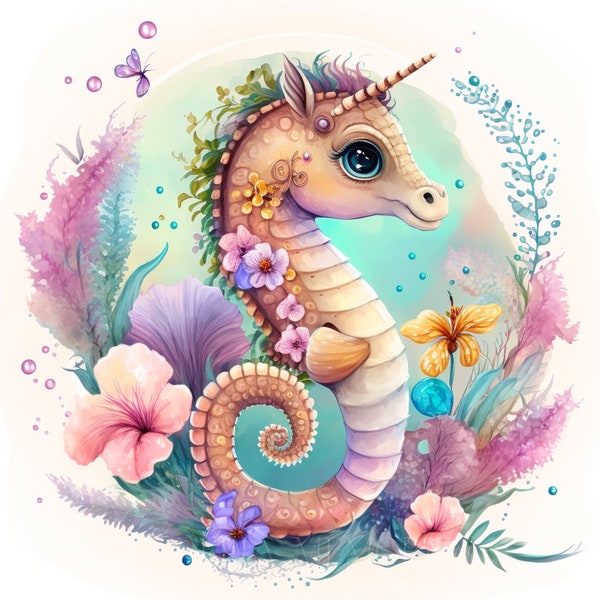 Watercolor Seahorse - Etsy