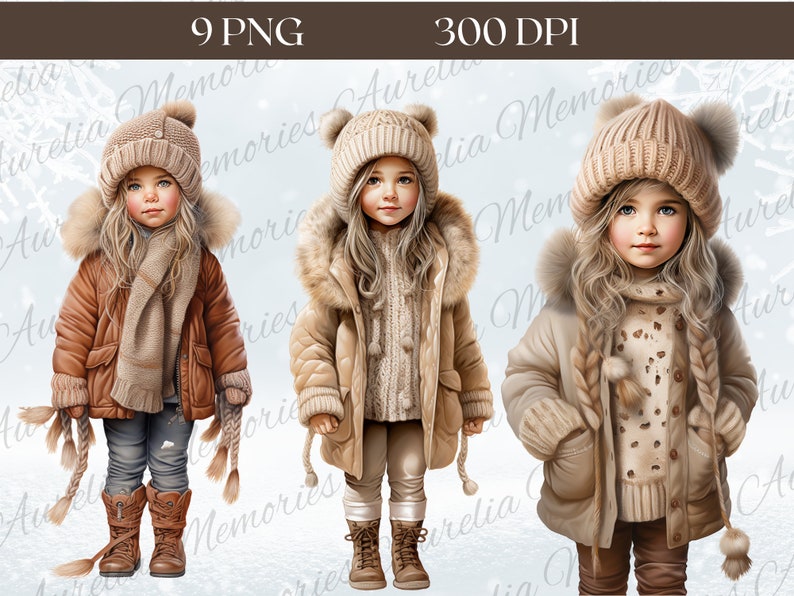 Winter Little Girls Clipart 9 PNG Files Watercolor Little Girls in ...