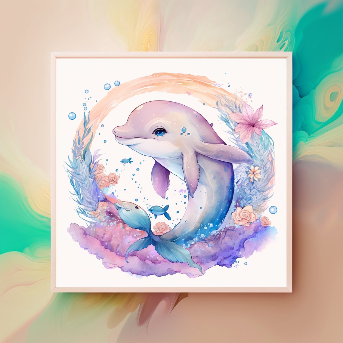 Delfín acuarela Clipart mundo submarino acuarela arte bebé delfín ...