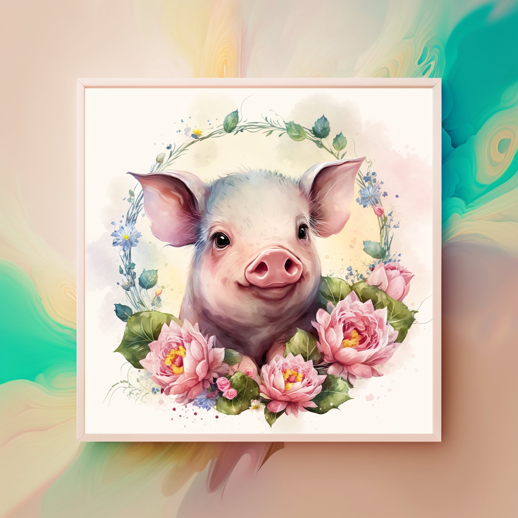Pig Watercolor Clipart Nursery Decor Baby Pig Watercolor Cute Baby ...