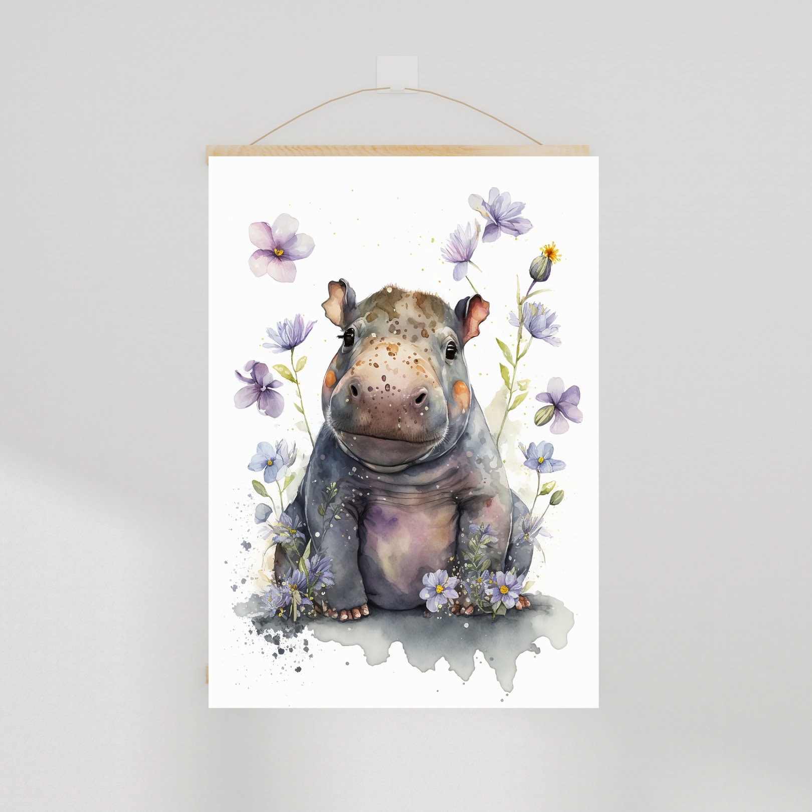 Cute Hippo Flowers Watercolor Clipart - Digital Download File for Baby ...
