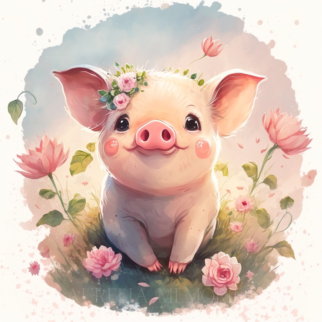 Pig Watercolor Clipart Nursery Decor Baby Pig Watercolor Cute Baby ...