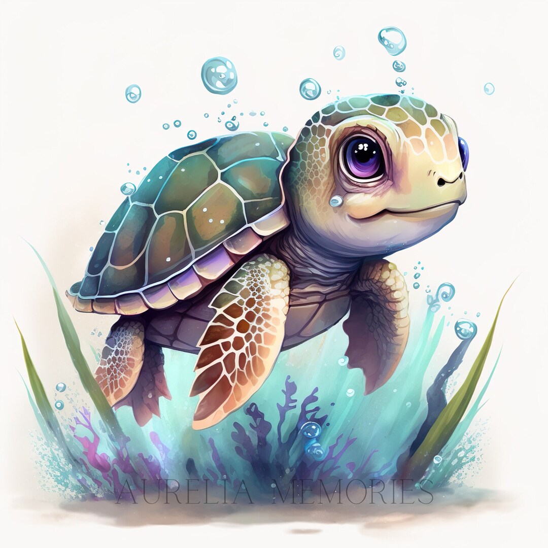 Turtle Watercolor Clipart Underwater World Watercolor Art Baby Turtle ...