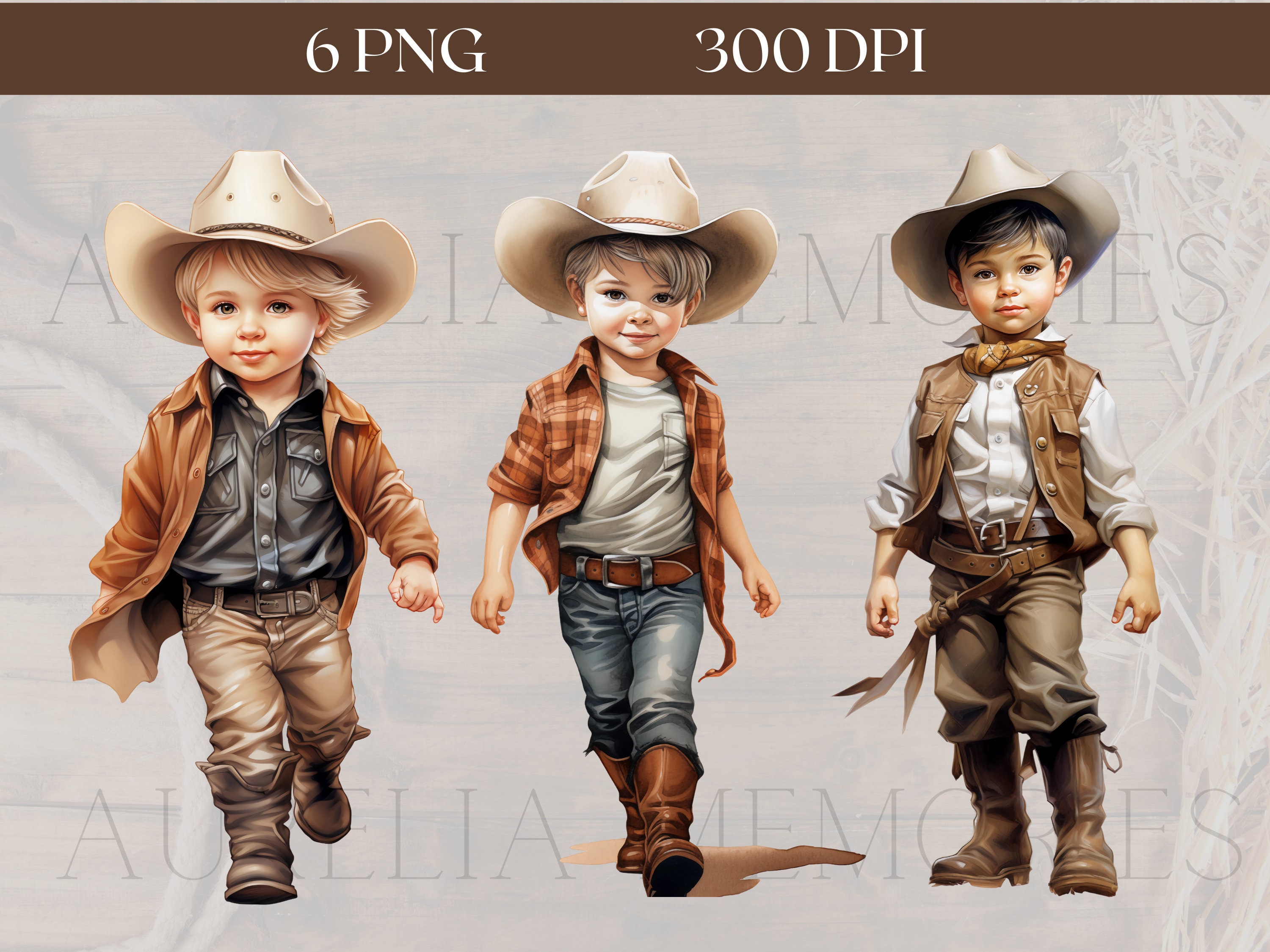 Little Cowboy Watercolor Clipart 6 PNG Files Western Cowboy Cute Cowboy ...
