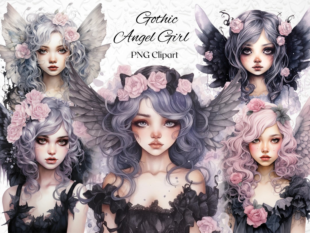 Watercolor Gothic Angel Girl Clipart 10 PNG Files Fantasy Clipart ...
