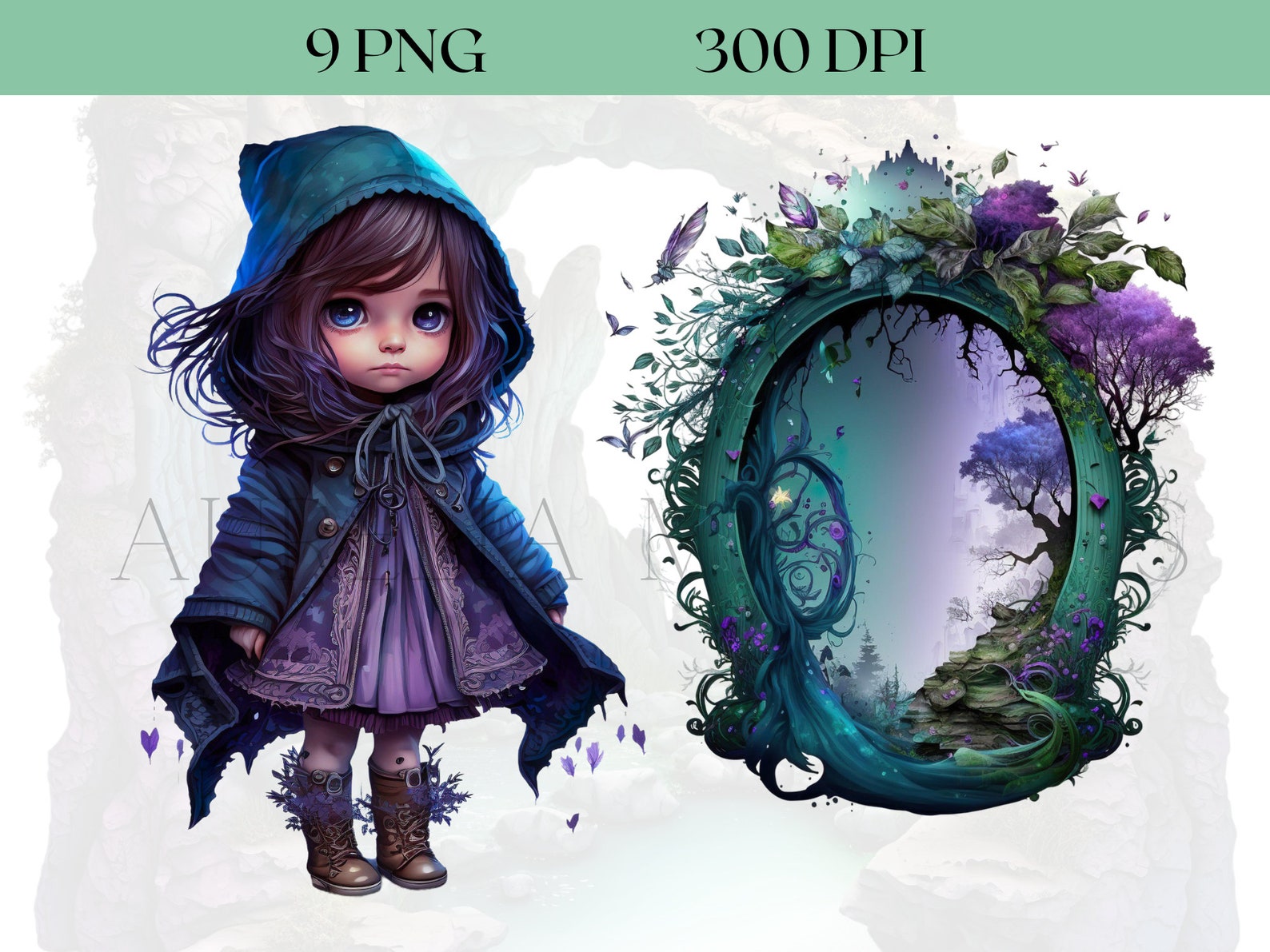 Watercolor Girl Forest Clipart 9 PNG Files Fantasy Clipart Fantasy ...