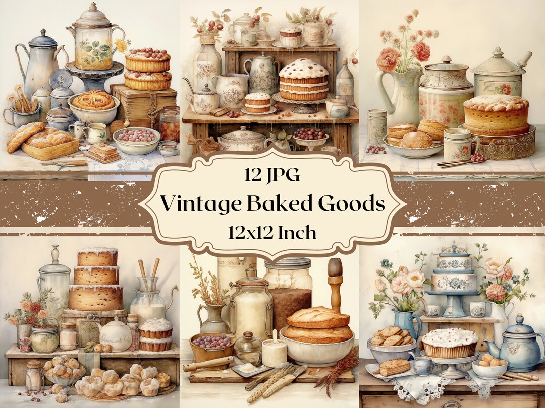 Vintage Shabby Baked Goods Clipart 12 JPG Watercolor Morning Bread ...
