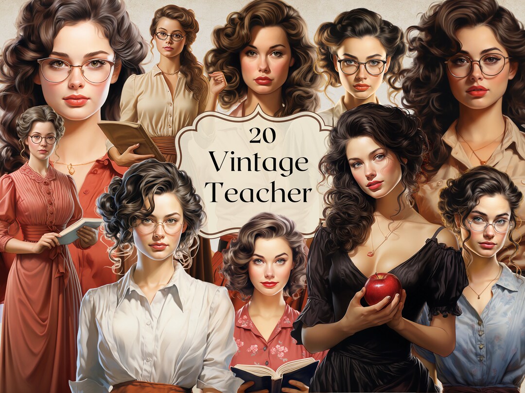 Vintage Teacher Clipart 20 PNG Files Retro Teacher Clipart School ...