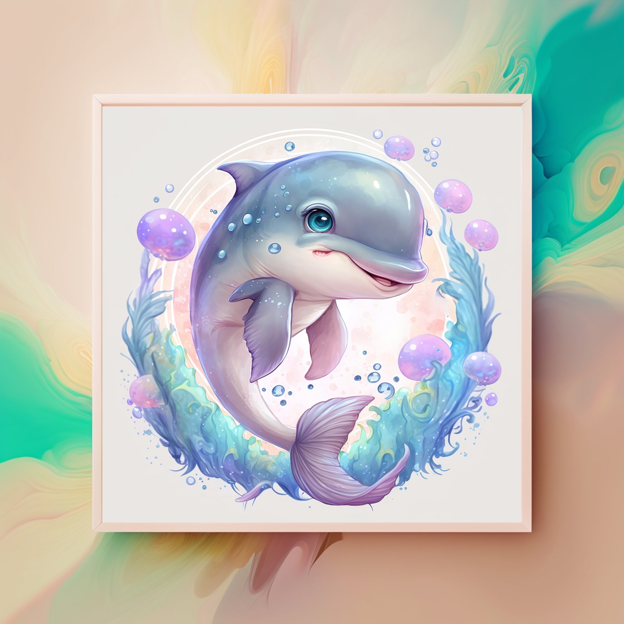 Dolphin Watercolor Clipart Underwater World Watercolor Art Baby Dolphin ...