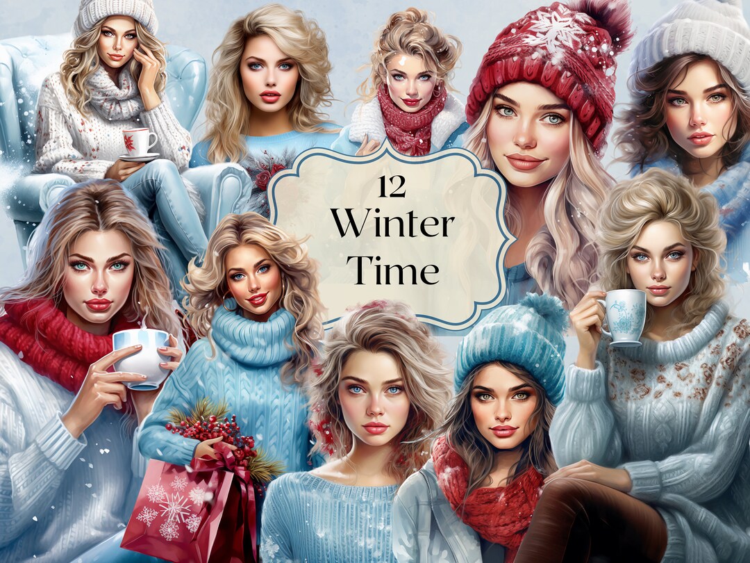 Watercolor Winter Girl Clipart 12 PNG Files Christmas Clipart Fashion ...