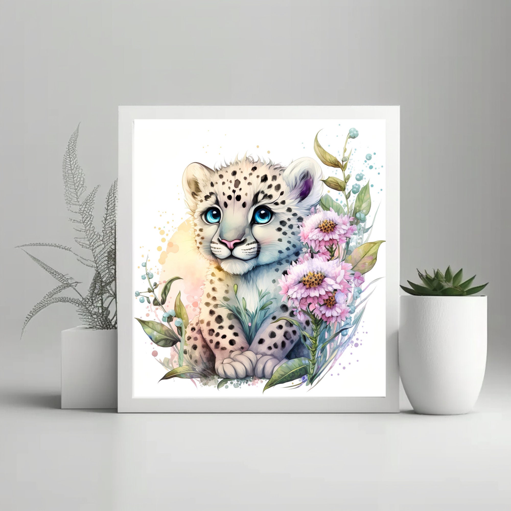 Leopard Watercolor Clipart Nursery Decor Baby Leopard Watercolor Cute ...