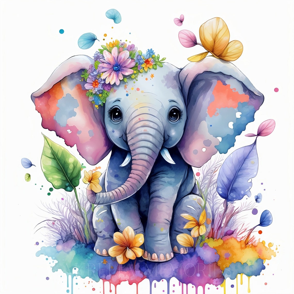 Elefant Aquarell Clipart Kinderzimmer Dekor Baby Elefant Bunt - Etsy