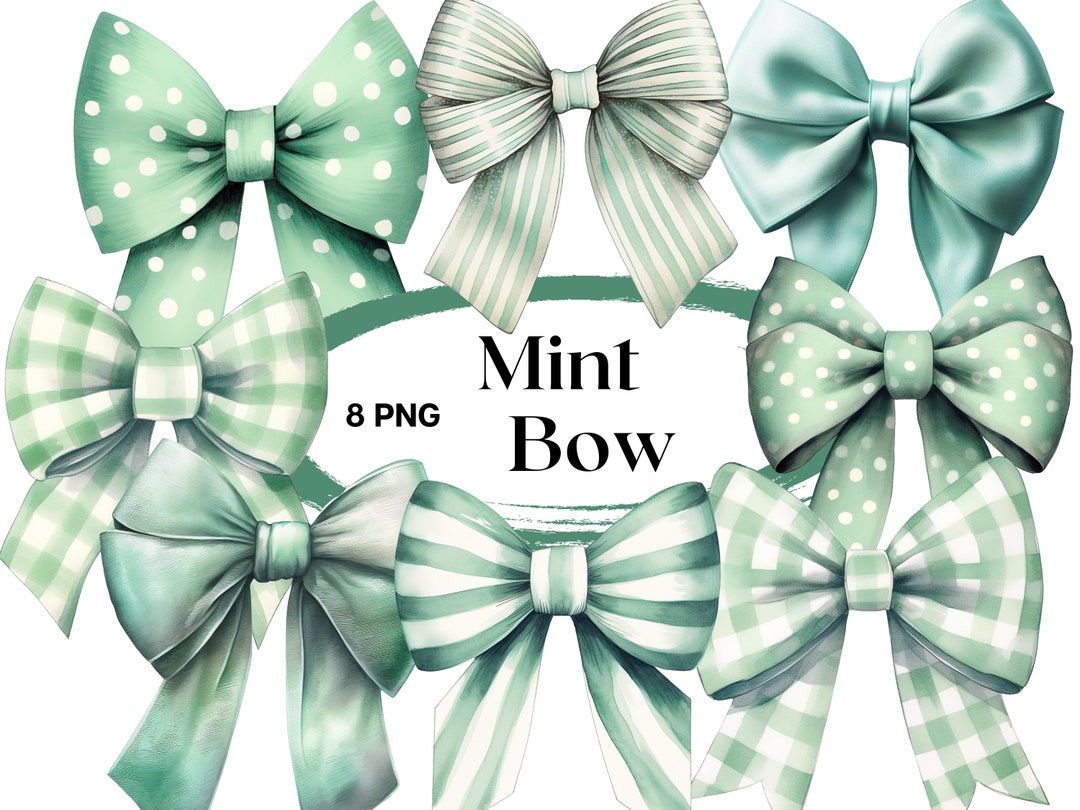 Watercolor Mint Bows Clipart 8 PNG Files Mint Green Satin Bow Plaid Bow ...