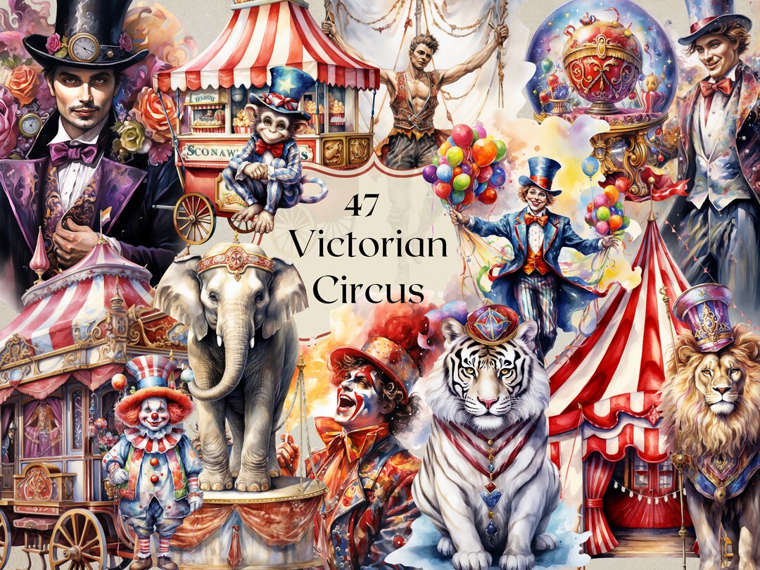 Victorian Circus Clipart 47 PNG Files Watercolor Circus Clipart Tiger ...