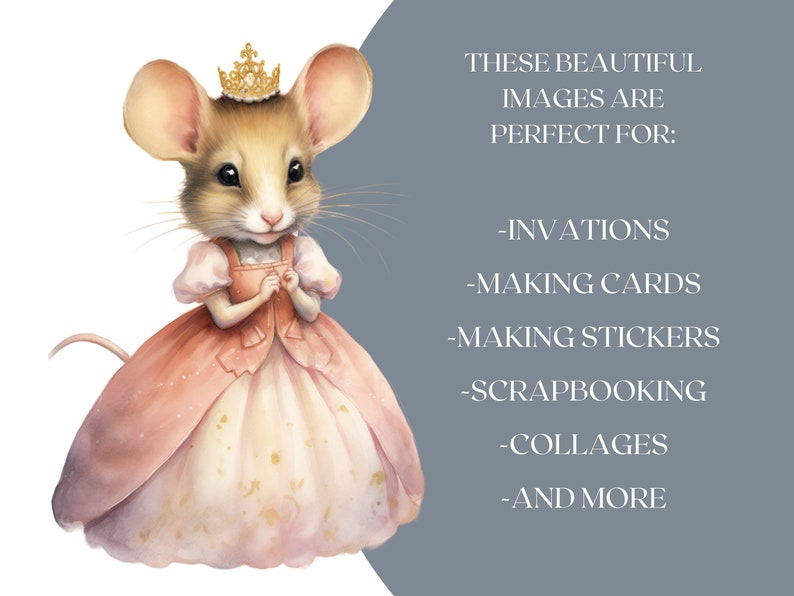 Watercolor Fairy Tale Mice Clipart 10 PNG Files Princess Mouse Clipart ...