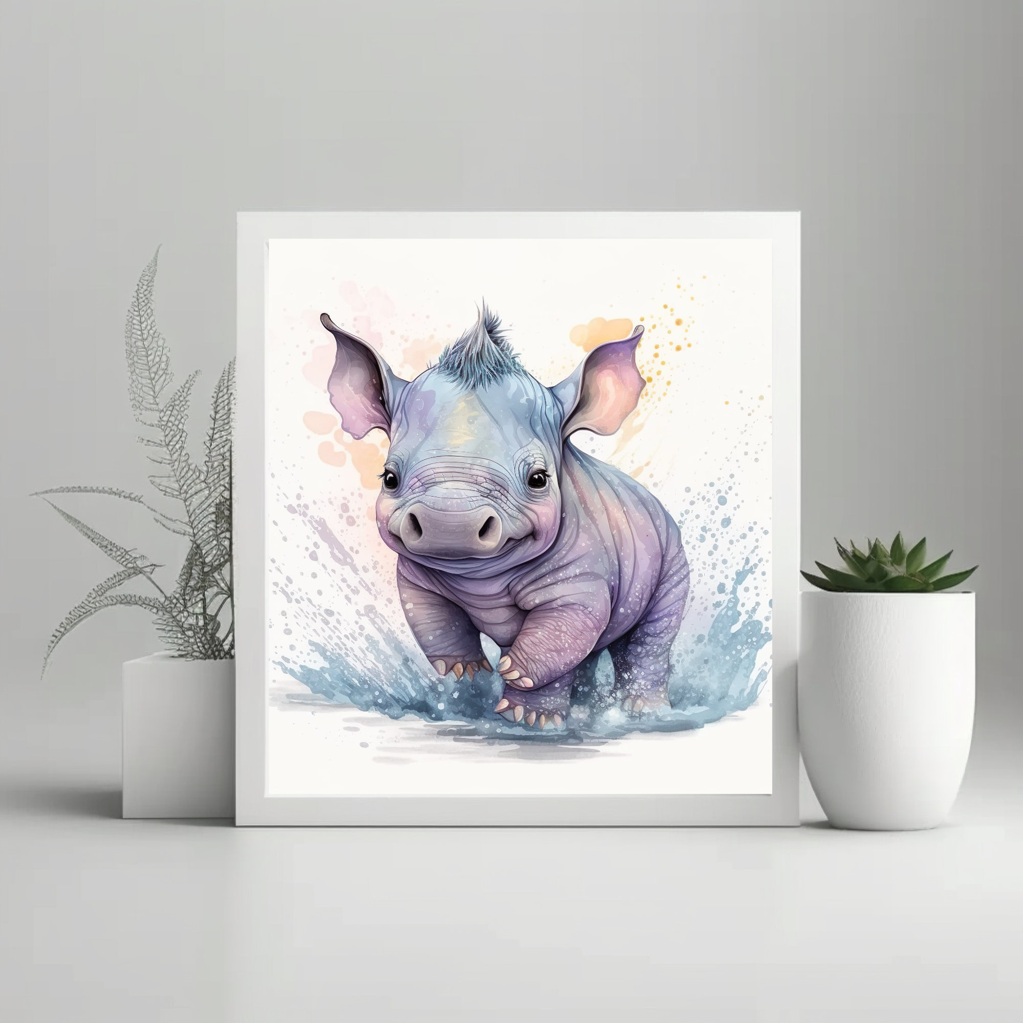 Rhino Watercolor Clipart Nursery Decor Baby Rhino Watercolor Cute Baby ...