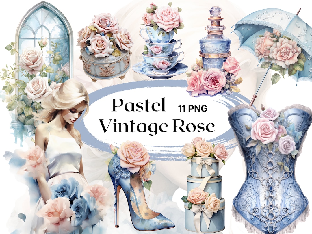 Watercolor Pastel Vintage Rose Clipart 11 PNG Files Vintage Lady ...