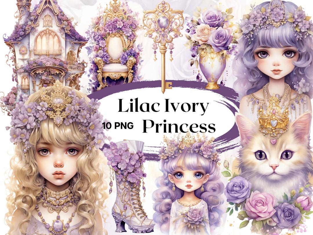 Watercolor Lilac Ivory Princess Clipart 10 PNG Files Royal Fantasy ...