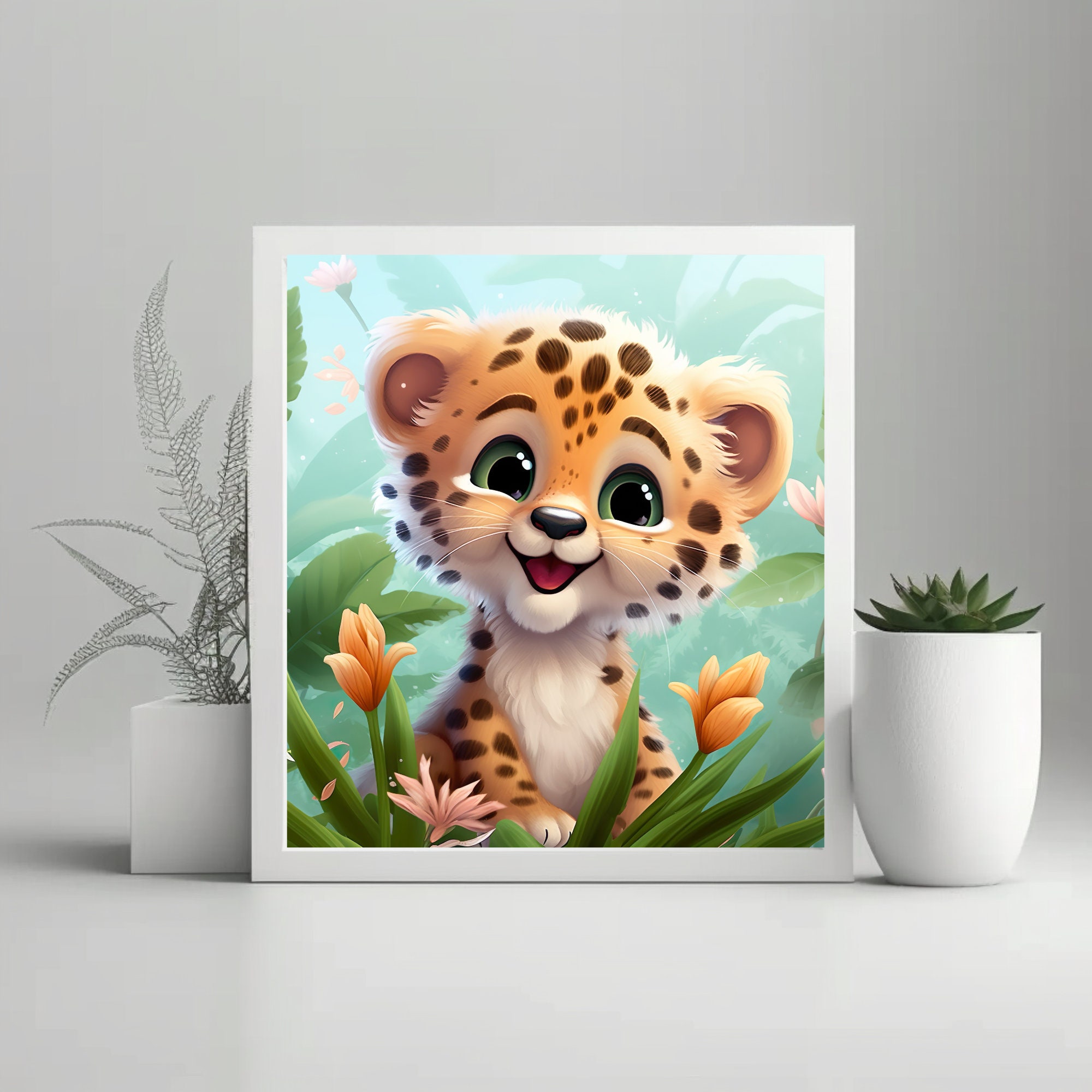 Cute Leopard Clipart Nursery Decor Baby Leopard Cute Baby Animal Flower ...