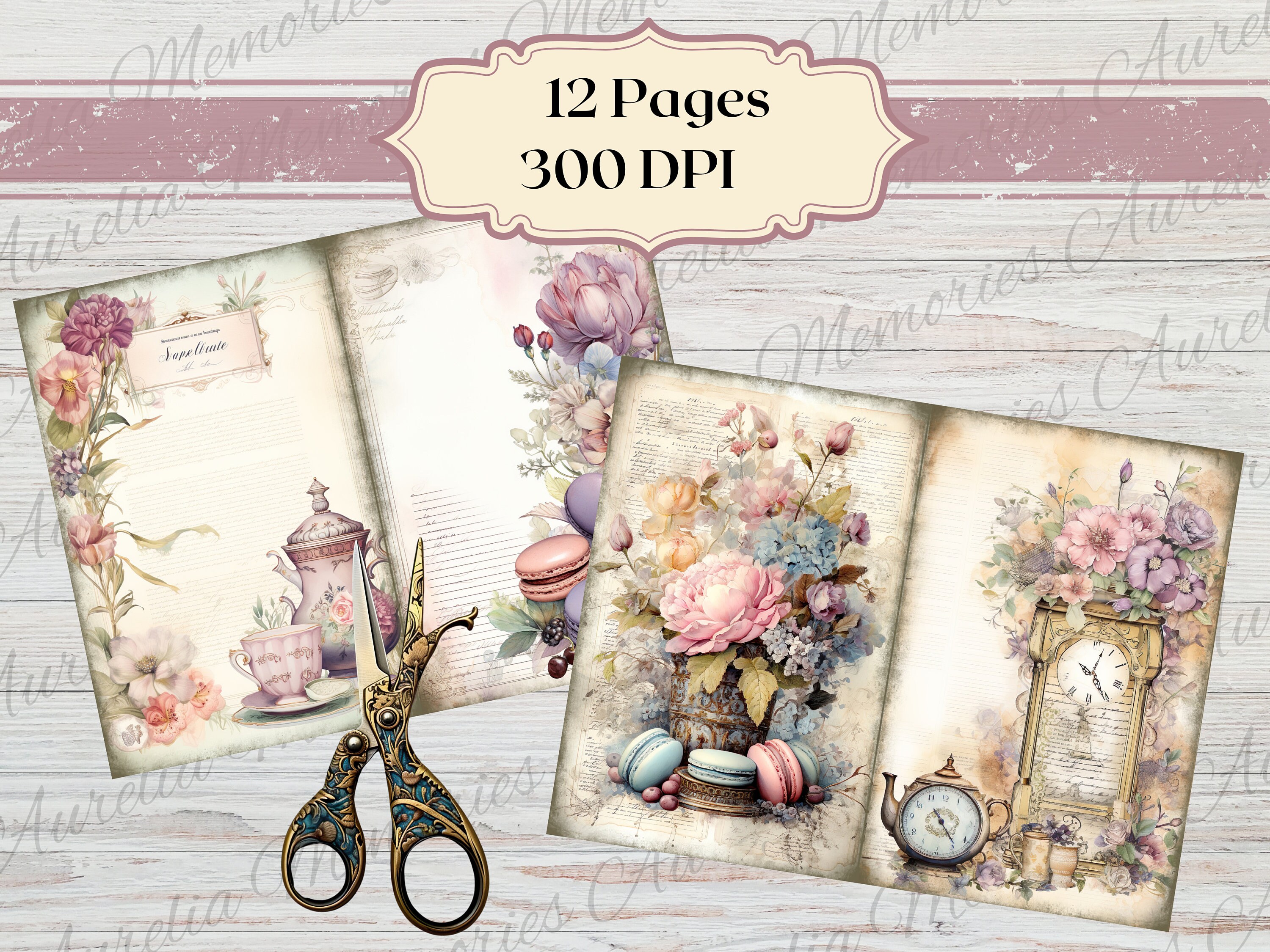 Vintage Tea Time Junk Journal Printable Old Paper Scrapbook Paper ...