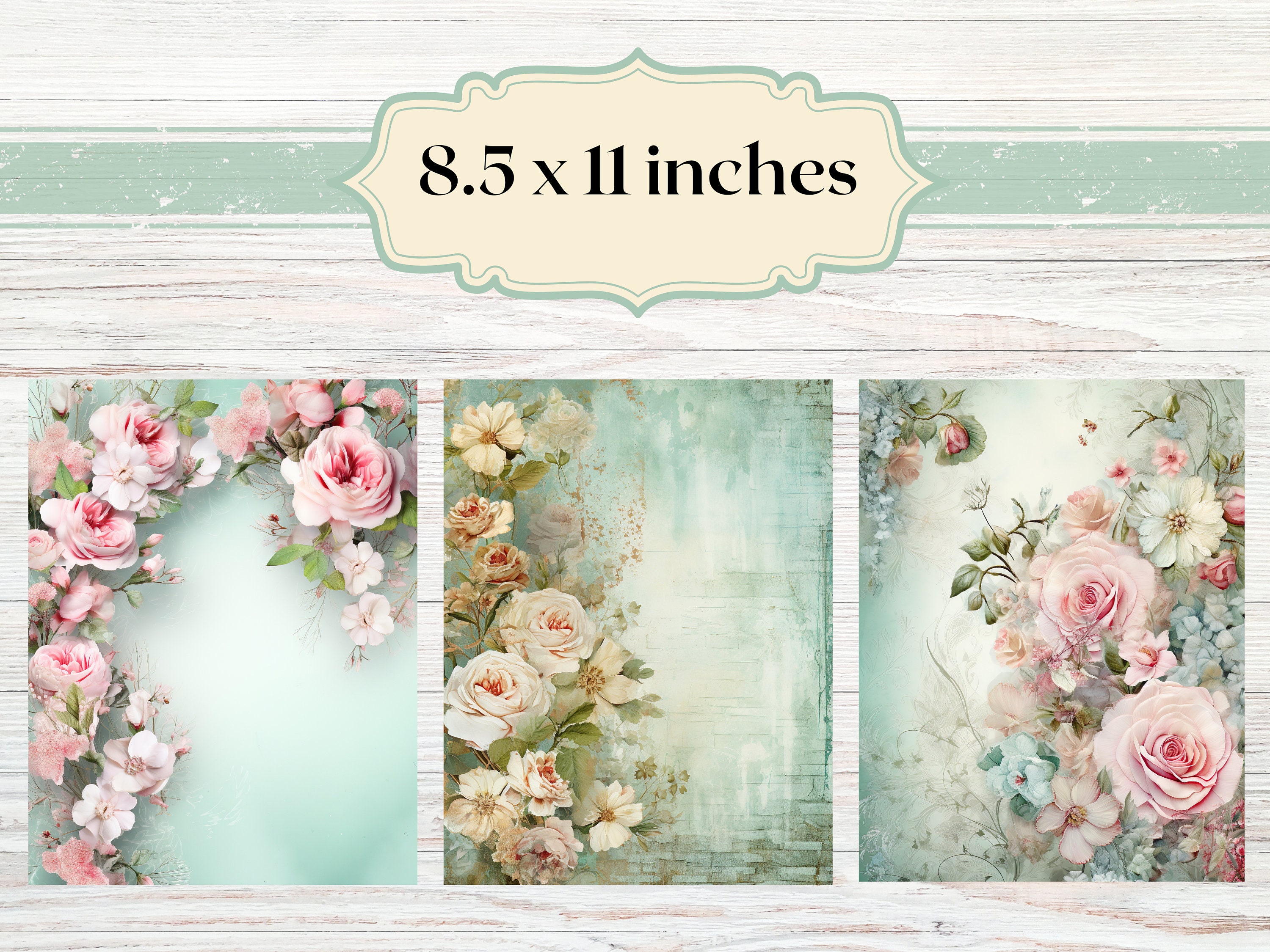 Shabby Mint Digital Paper Vintage Paper Scrapbooking Girly Paper Pink ...