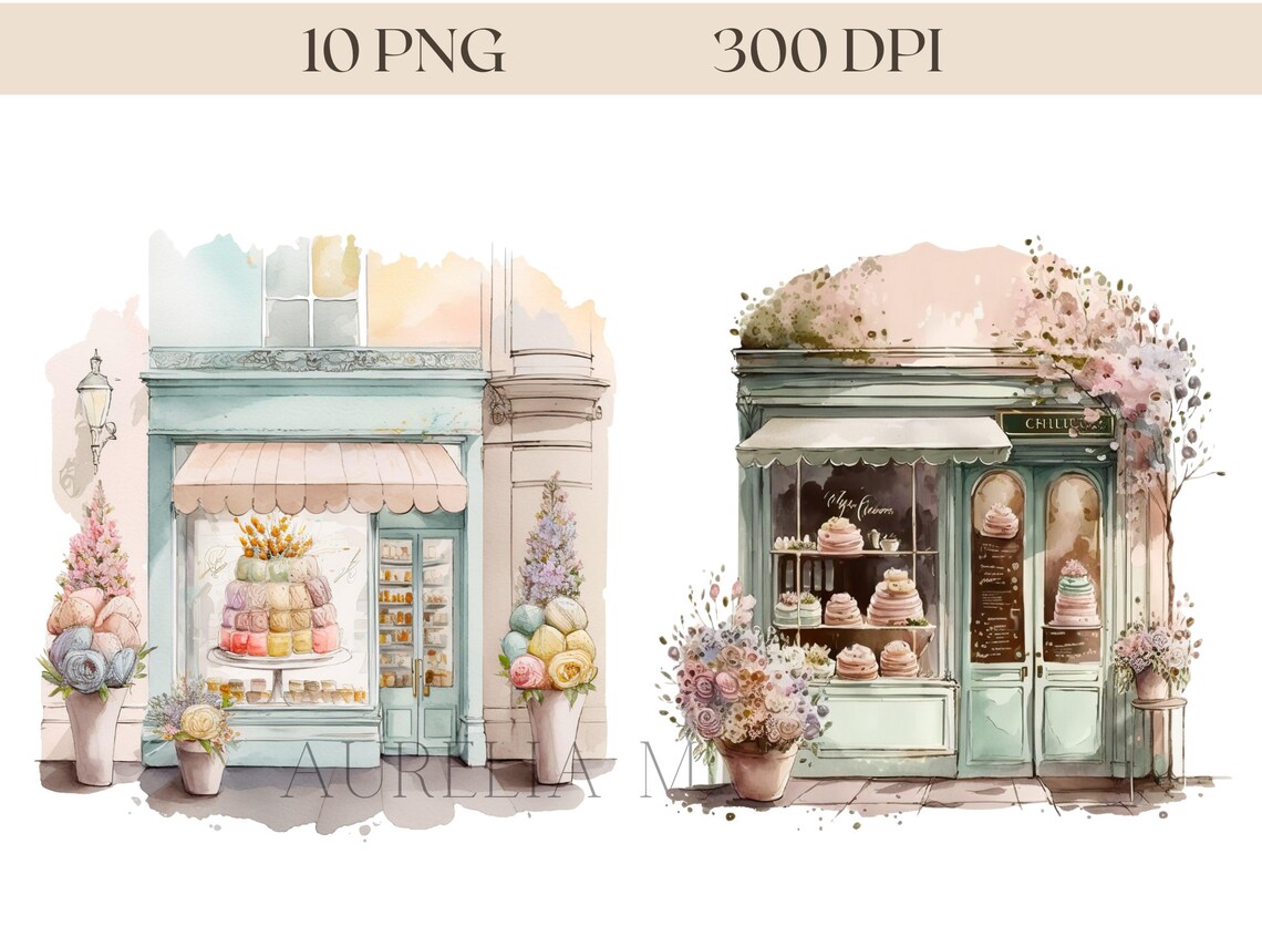 Bakery Watercolor Clipart 10 PNG Vintage Bakery Clipart Watercolor ...