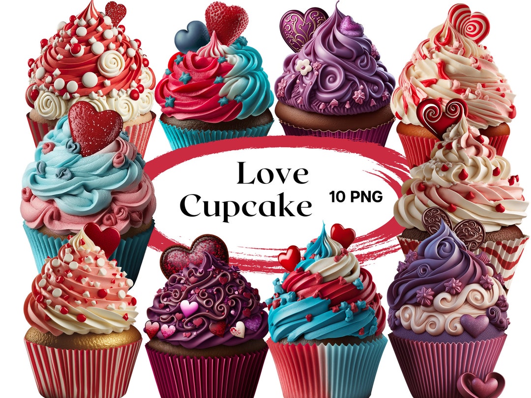 Valentine's Day Cupcake Clipart 10 PNG Files Birthday Cake Love Cupcake ...
