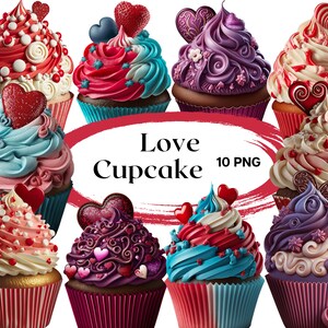 Valentine's Day Cupcake Clipart 10 PNG Files Birthday Cake Love Cupcake ...