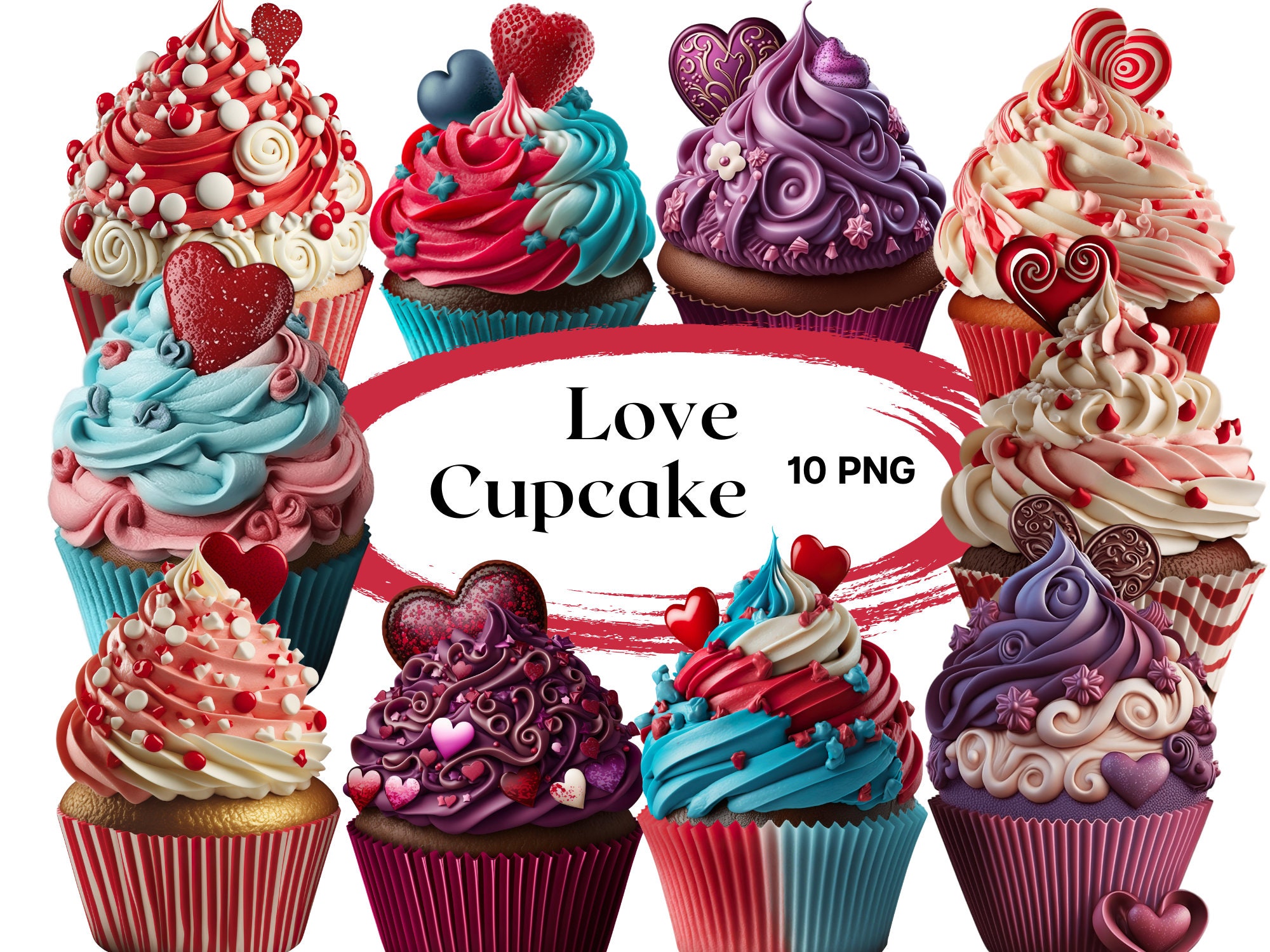Valentine's Day Cupcake Clipart 10 PNG Files Birthday Cake Love Cupcake ...