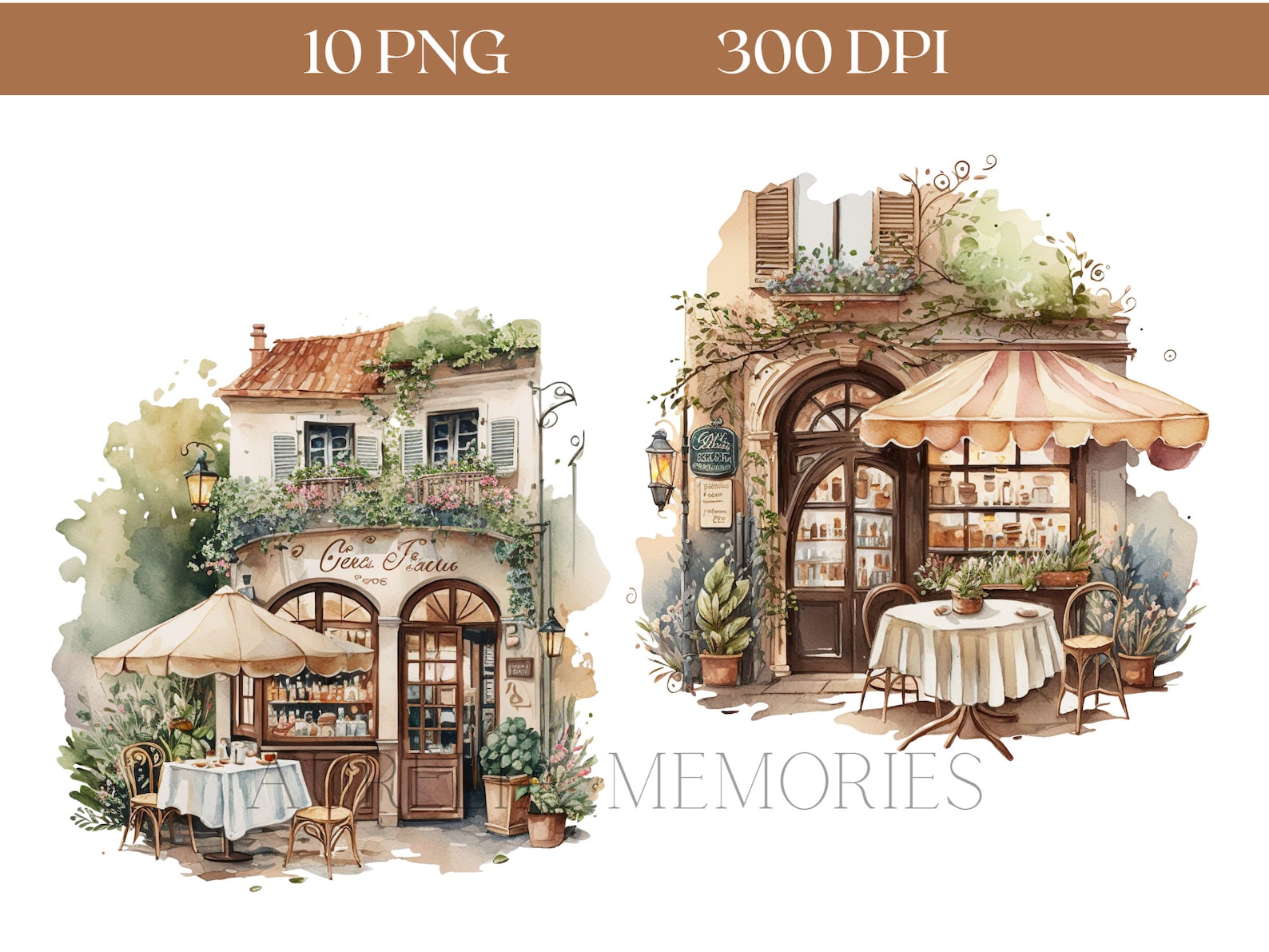 French Coffee Watercolor Clipart - 10 High Quality PNG Files - French ...