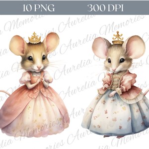 Watercolor Fairy Tale Mice Clipart 10 PNG Files Princess Mouse Clipart ...