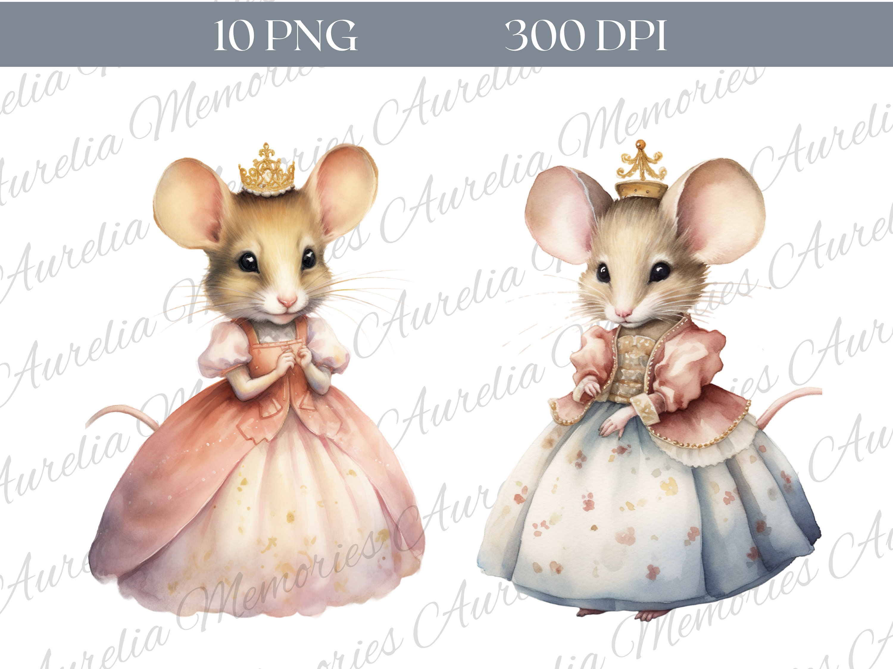 Watercolor Fairy Tale Mice Clipart 10 PNG Files Princess Mouse Clipart ...
