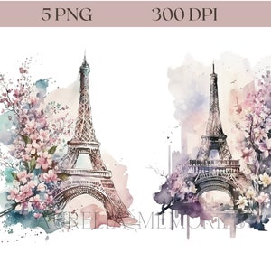 Eiffel Tower Watercolor Clipart 5 PNG Vintage Paris Eiffel Tower ...