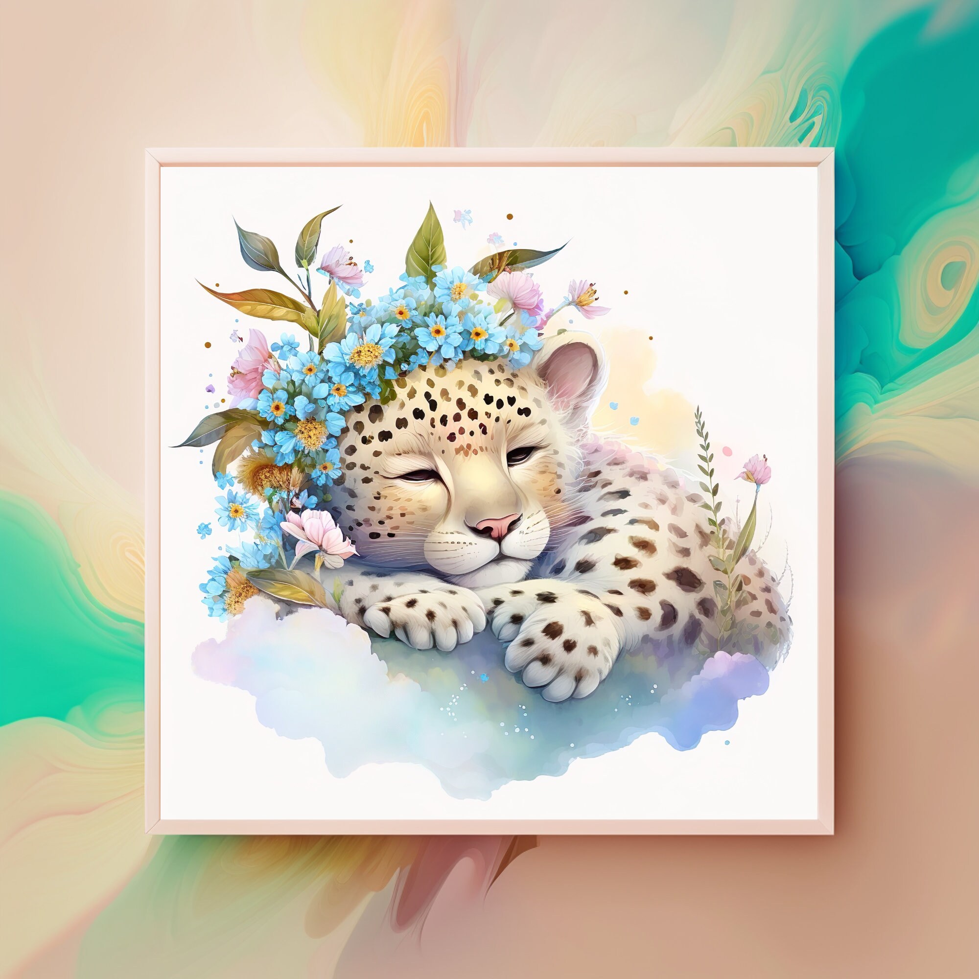 Leopard Watercolor Clipart Nursery Decor Baby Leopard Watercolor Cute ...