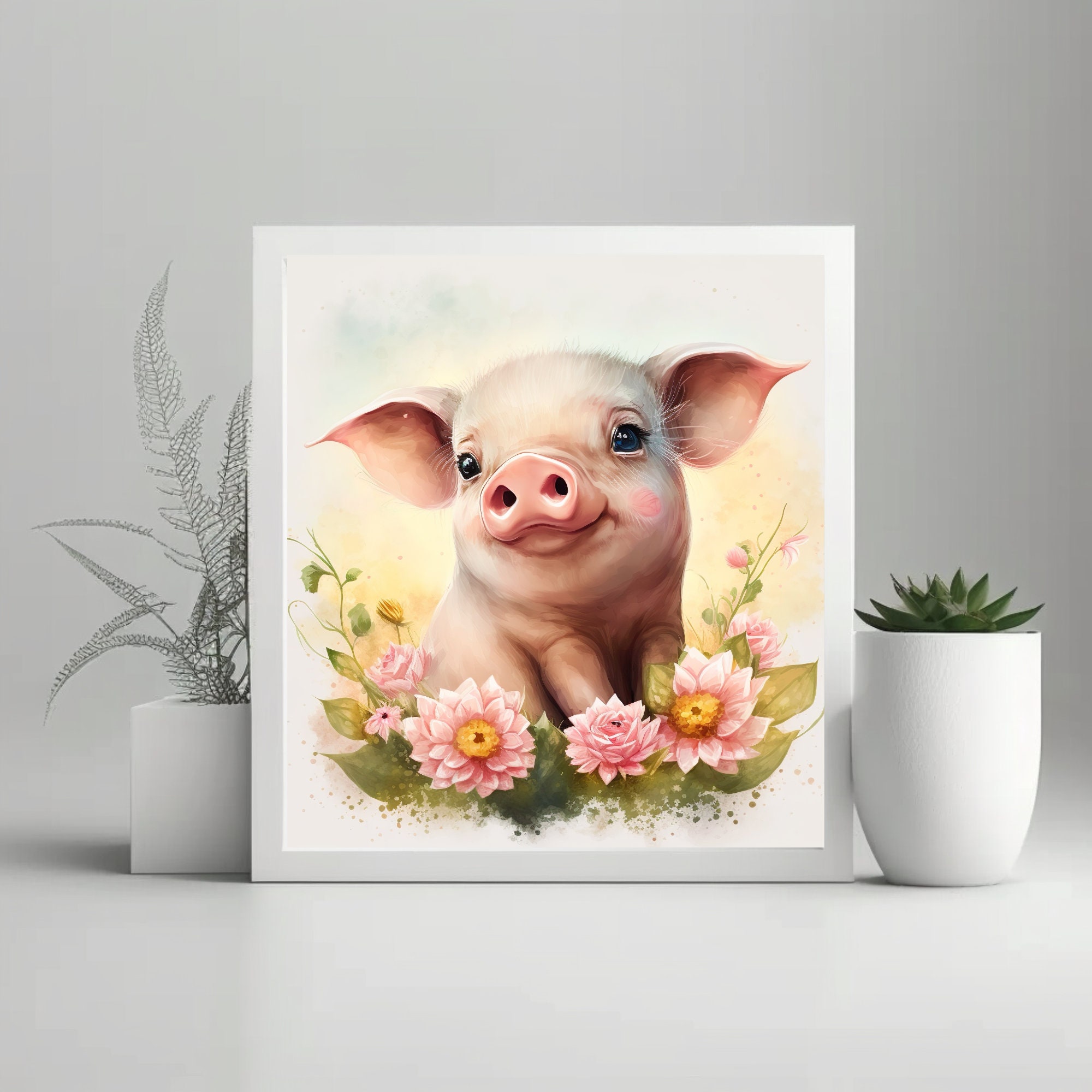 Pig Watercolor Clipart Nursery Decor Baby Pig Watercolor Cute Baby ...