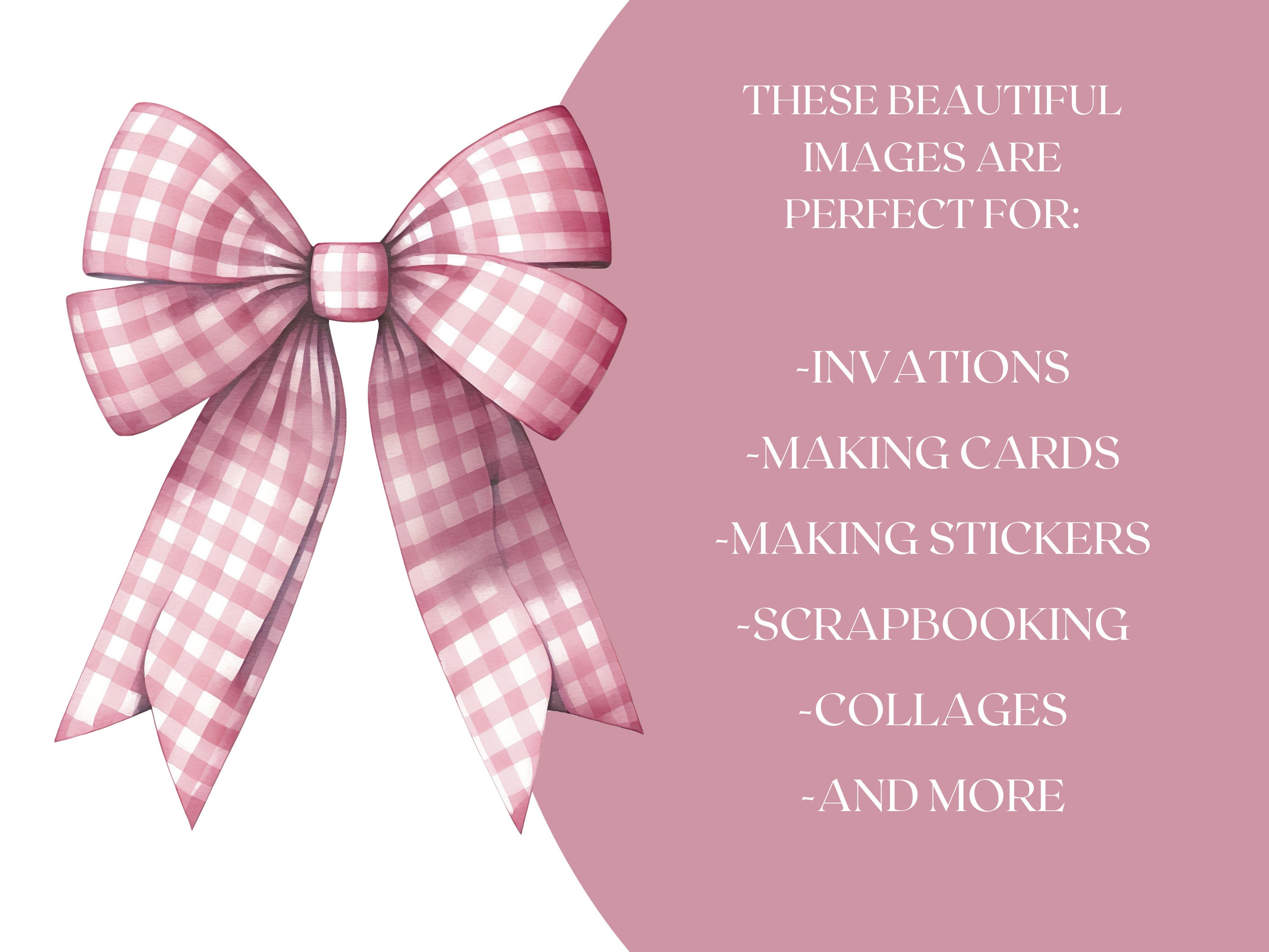 Watercolor Baby Pink Bows Clipart 8 PNG Files Baby Pink Plaid Bow Bow ...