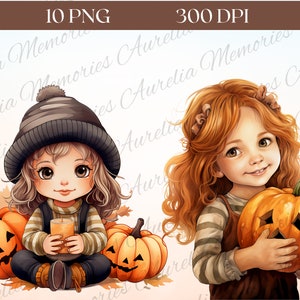 Cute Little Pumpkin Girls Clipart 10 PNG Files Fall Girls Clipart Girls ...