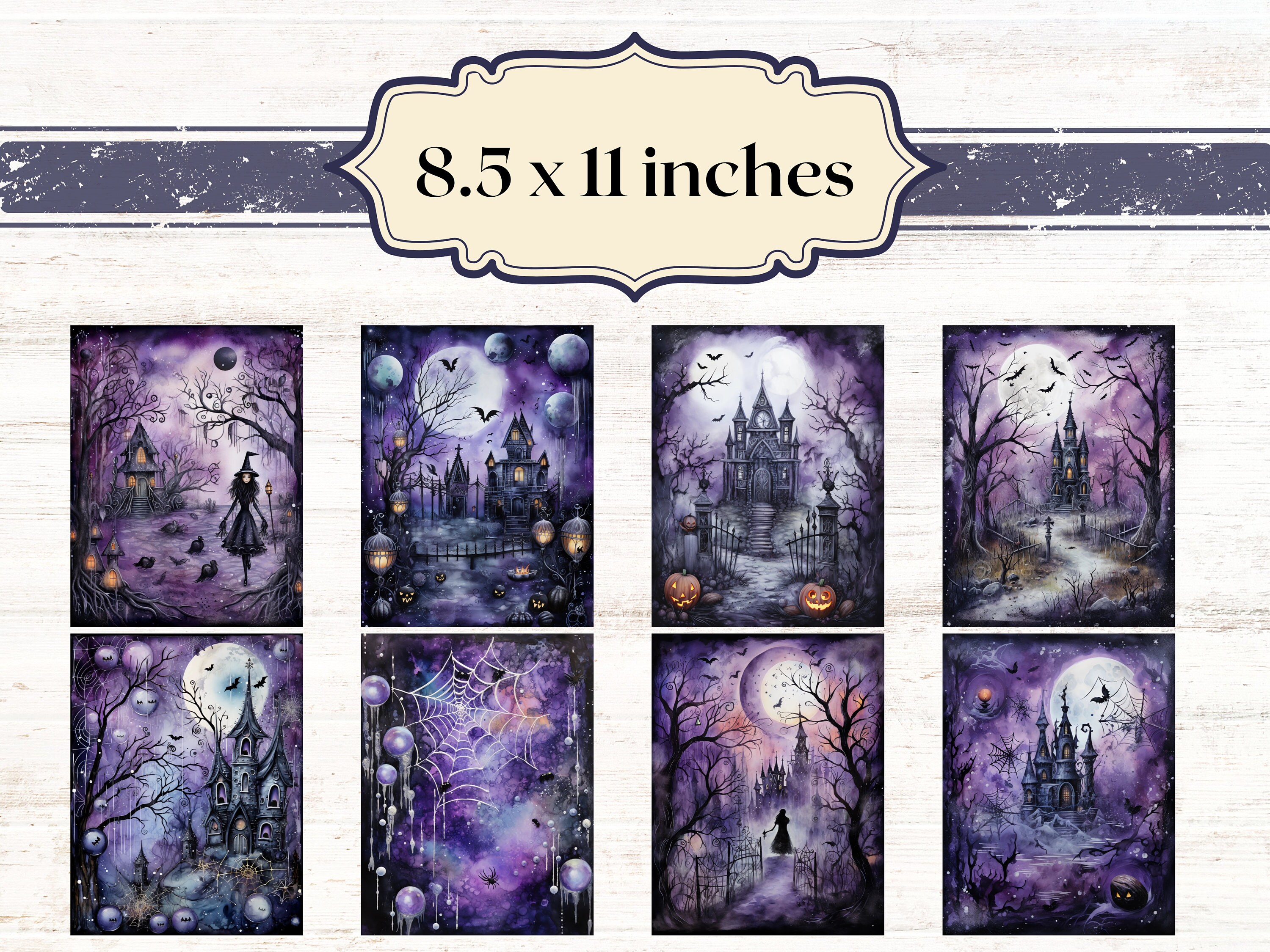 Magical Purple Halloween Clipart Digital Paper 8 JPG Watercolor ...