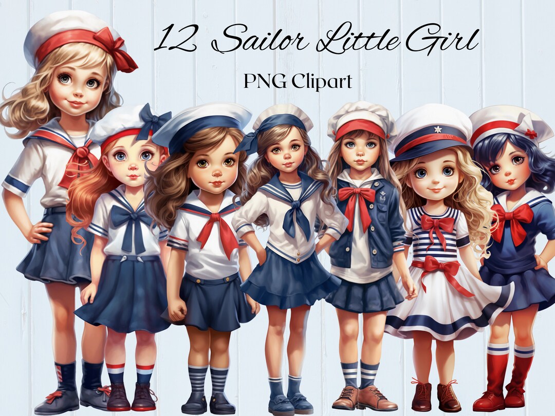 Sailor Little Girl Clipart Watercolor 12 PNG Files Nautical Girl Anchor ...