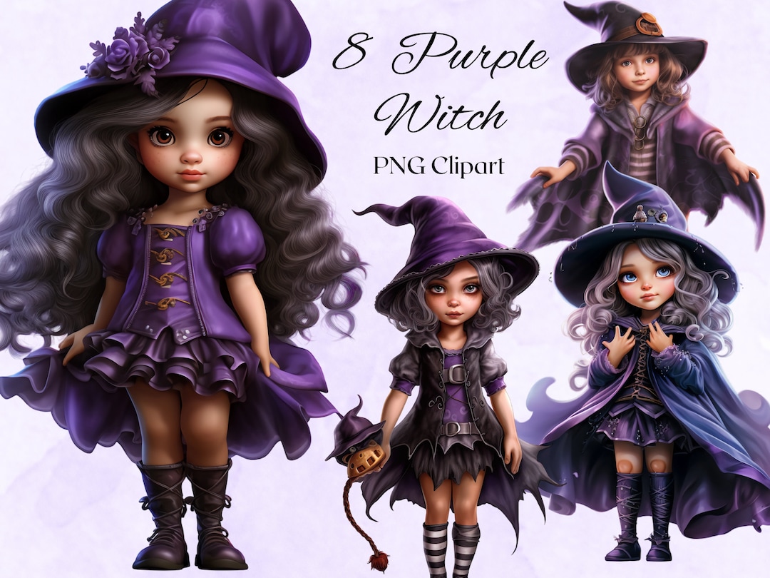 Cute Little Purple Witch Clipart 8 PNG Files Little Witch Clipart ...