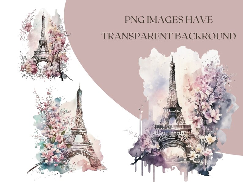 Eiffel Tower Watercolor Clipart 5 PNG Vintage Paris Eiffel Tower ...