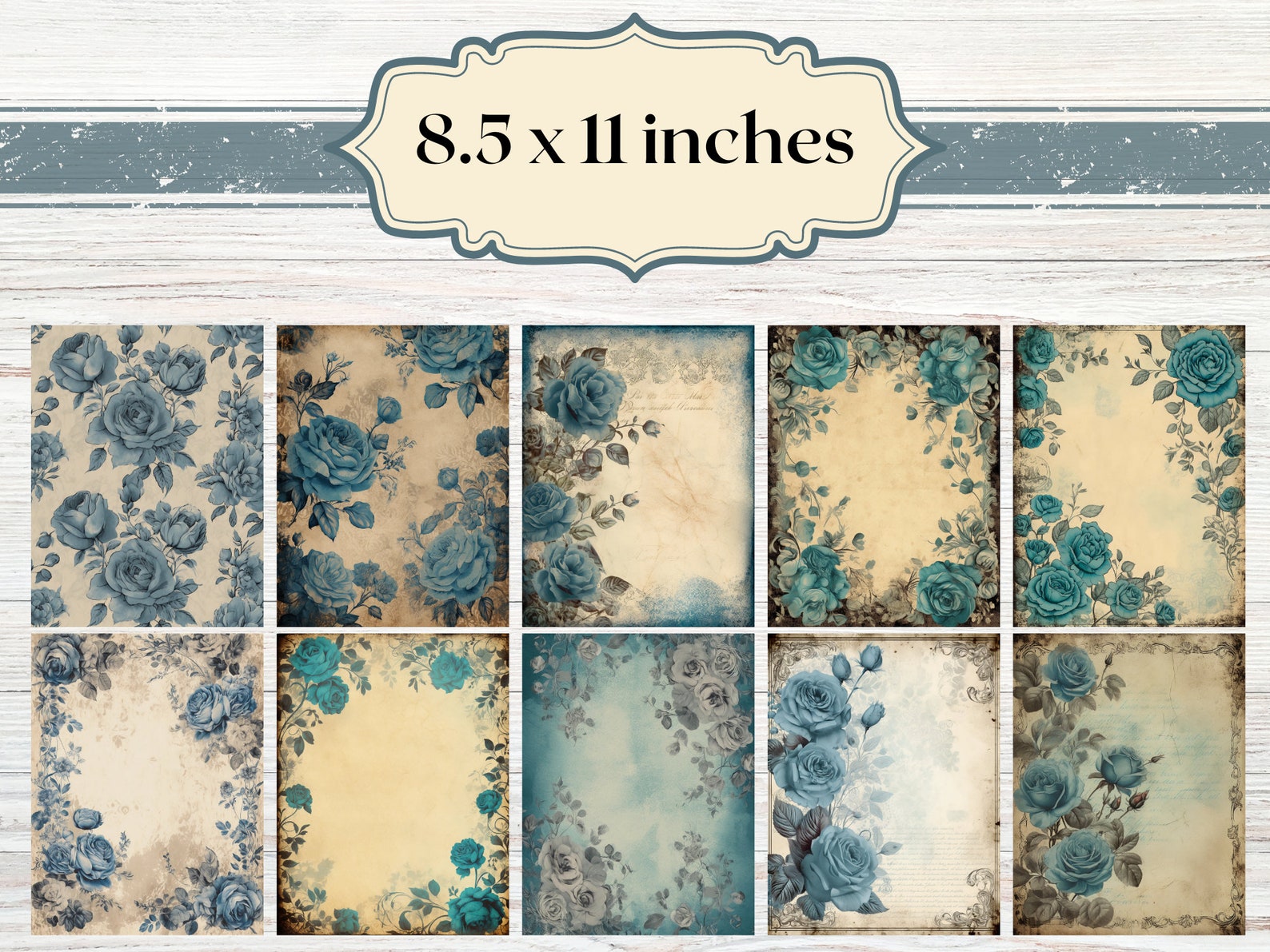 Vintage Blue Roses Digital Paper Blue Roses Scrapbooking Old - Etsy