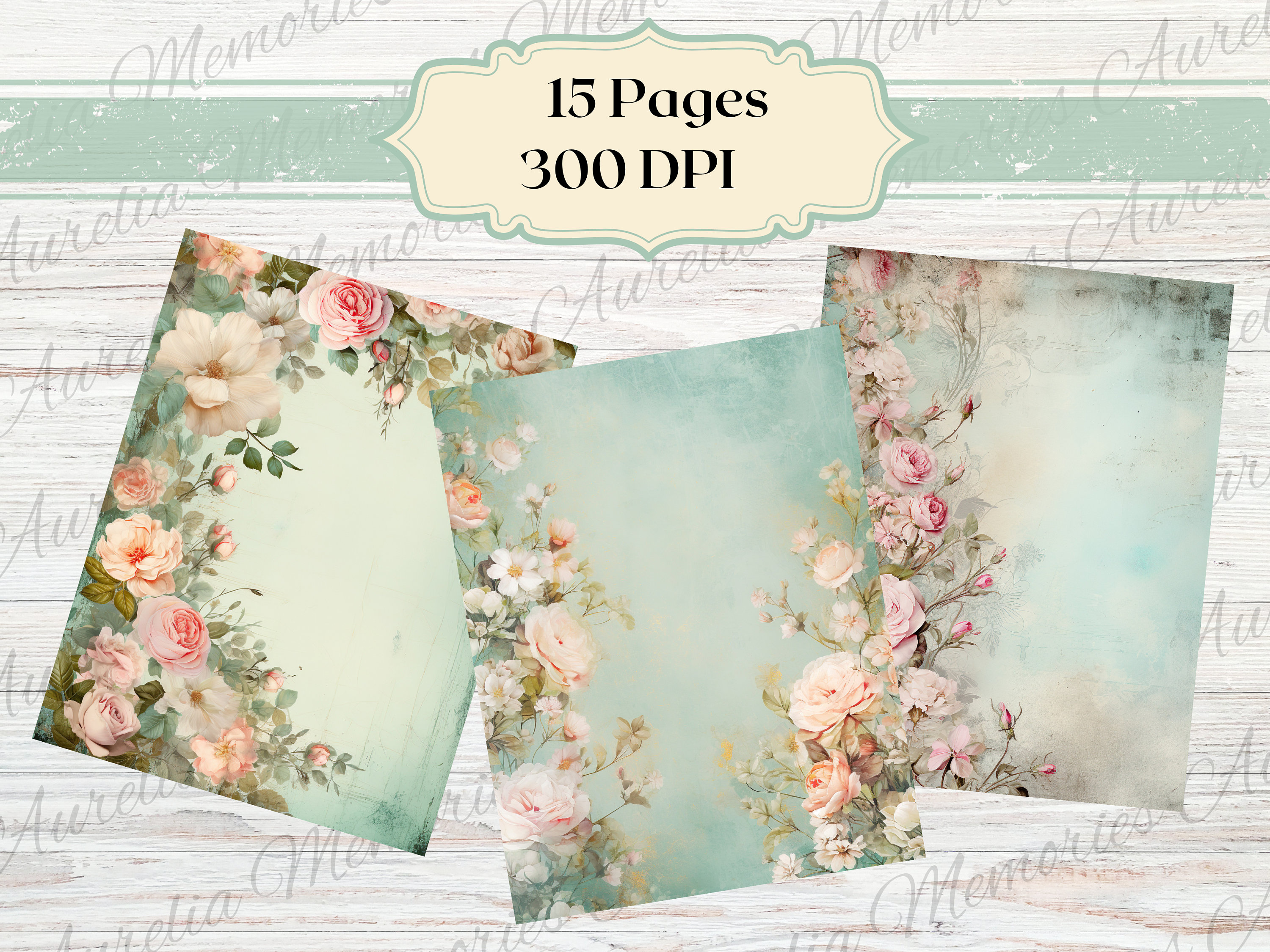 Shabby Mint Digital Paper Vintage Paper Scrapbooking Girly Paper Pink ...