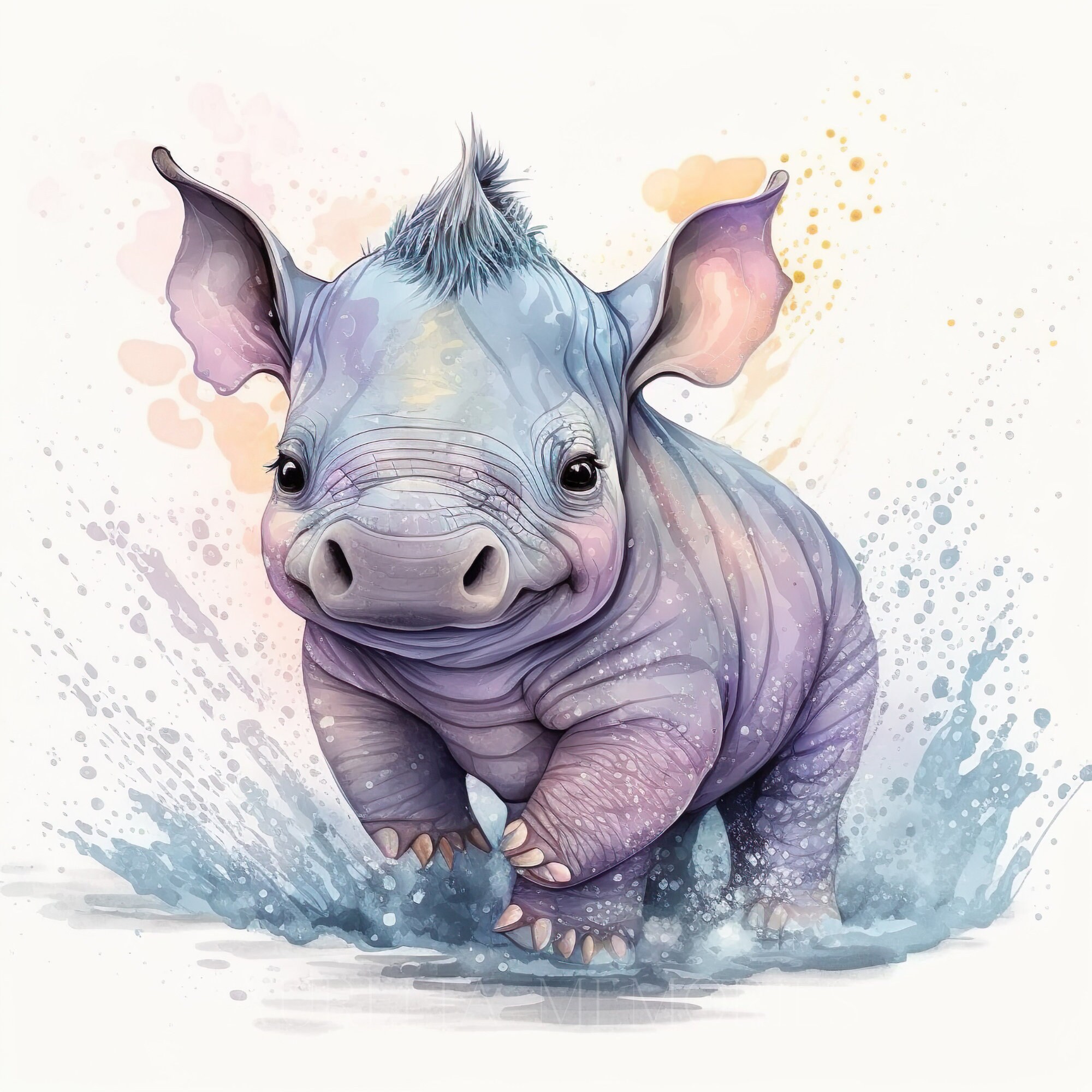 Rhino Watercolor Clipart Nursery Decor Baby Rhino Watercolor Cute Baby ...