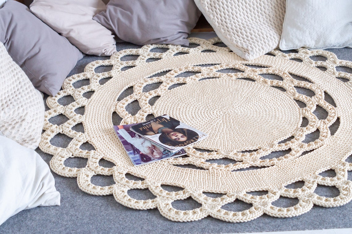 Crochet Pattern SET Crochet Pouf & Round Rug, Crochet Pouf Pattern ...